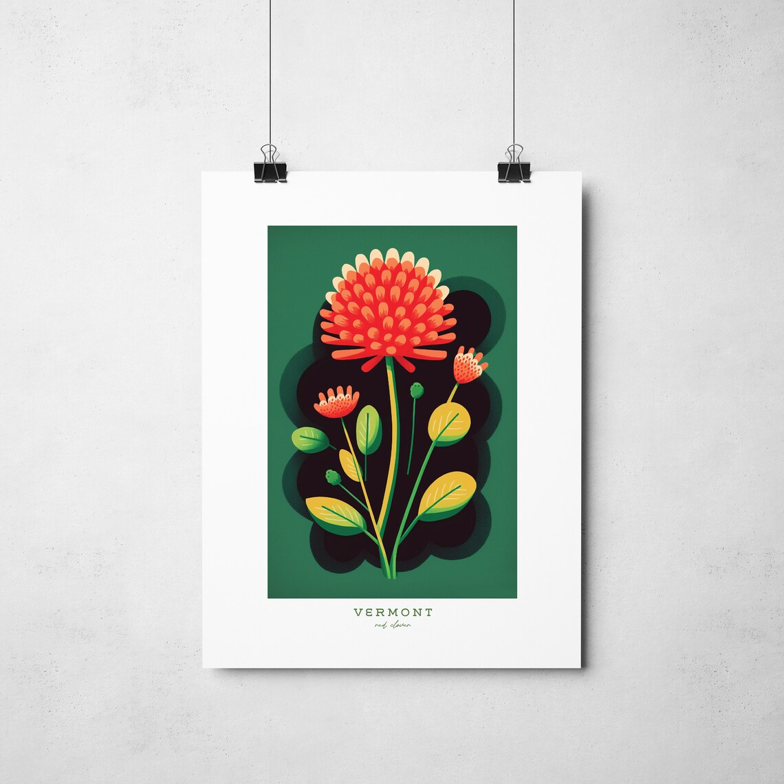 Vermont State Flower, Red Clover Flower, Retro Flower Digital Art ...