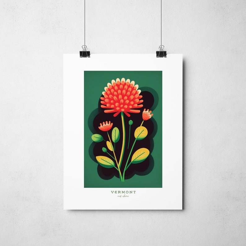 Vermont State Flower, Red Clover Flower, Retro Flower Digital Art ...