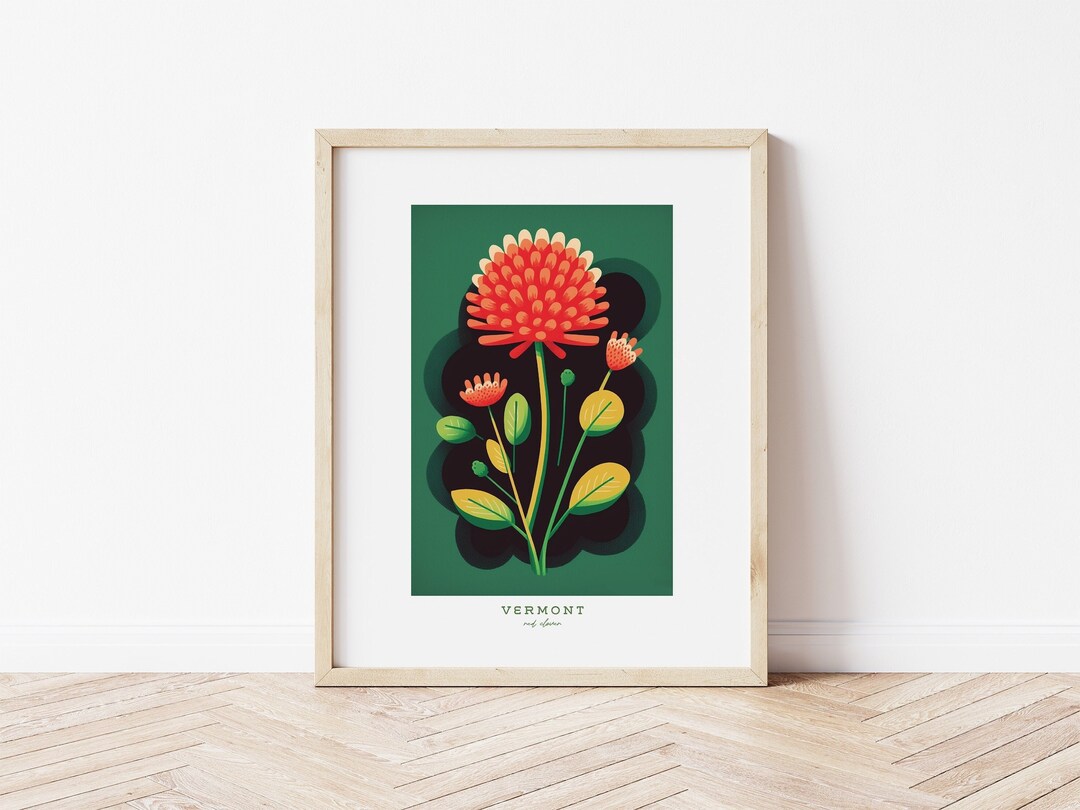 Vermont State Flower, Red Clover Flower, Retro Flower Digital Art ...