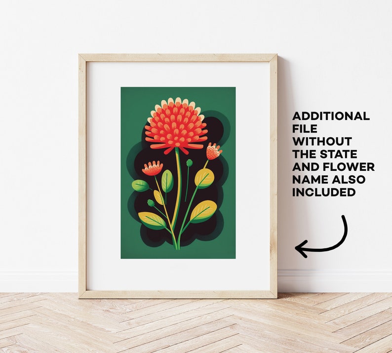 Vermont State Flower, Red Clover Flower, Retro Flower Digital Art ...