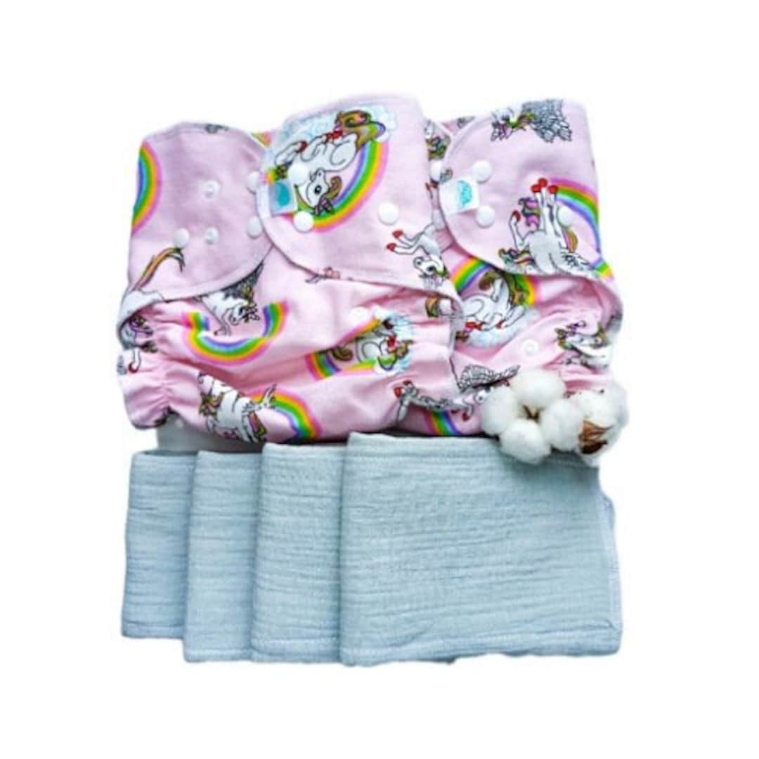 Set of 2 Baby Cloth Diapers W/ 2 Diaper Liners One Sized Reusable ...