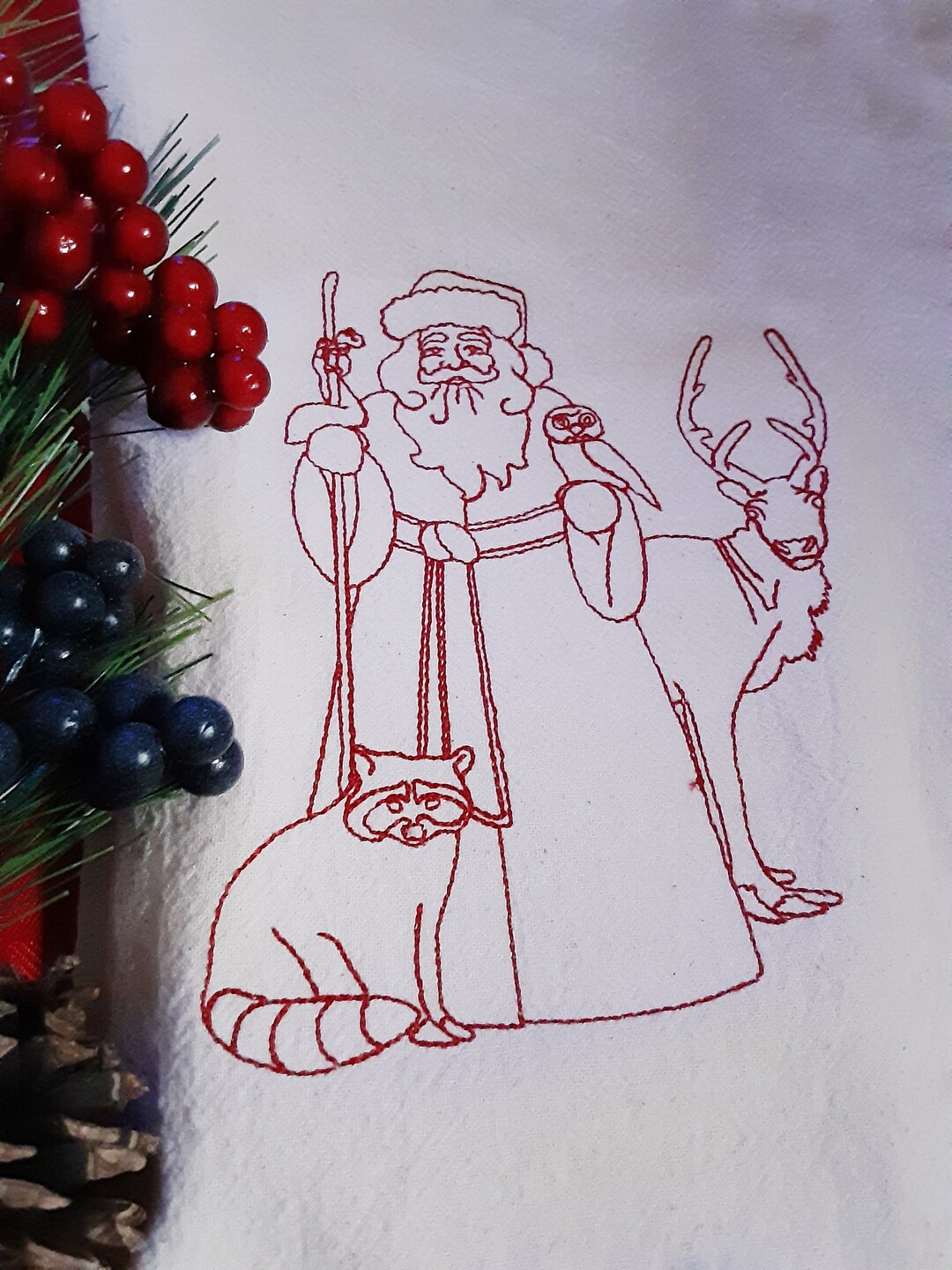 Embroidered St Nicholas Christmas Tea Towel: Personalized Retro Kitchen ...