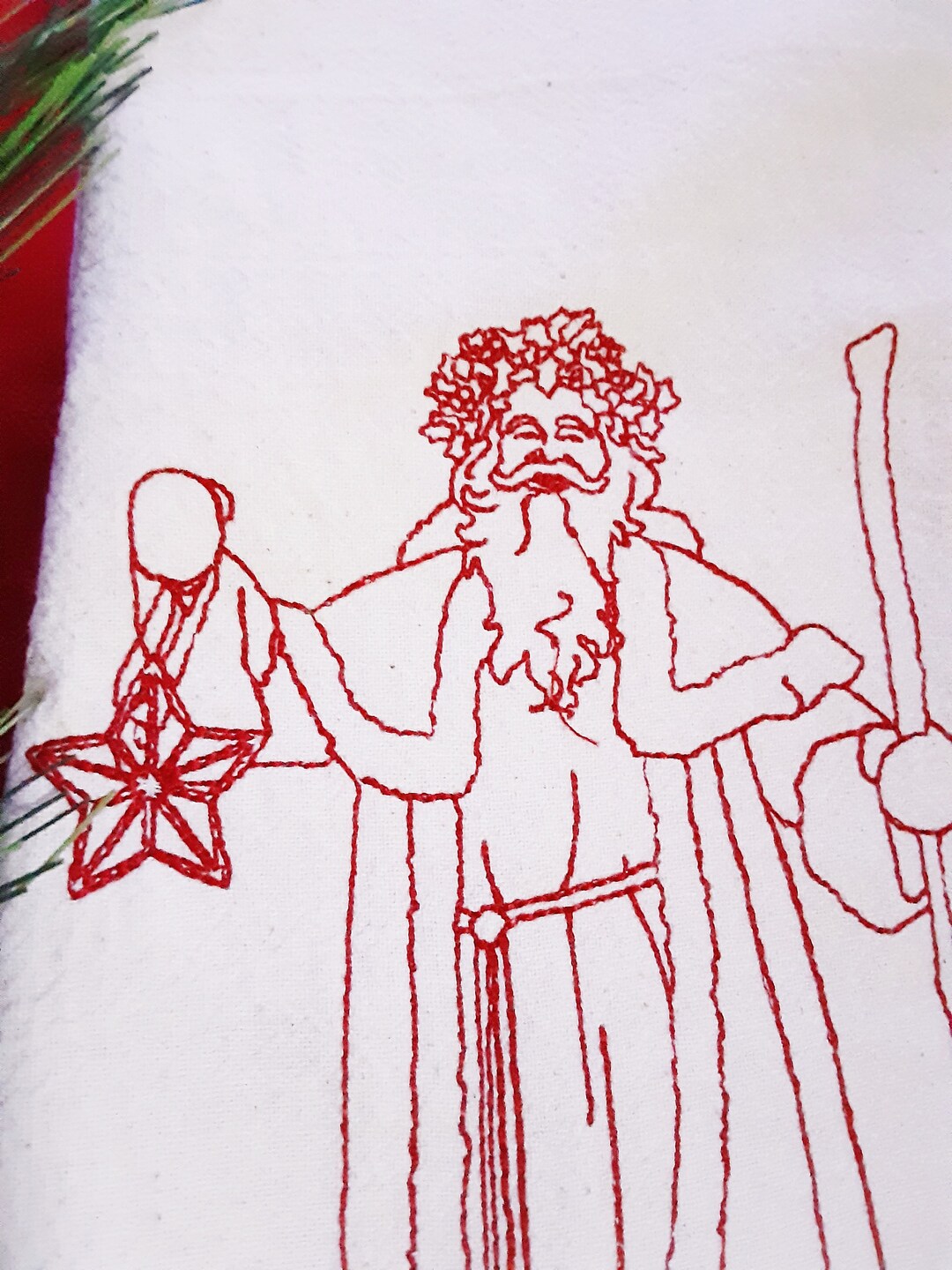 Embroidered St Nicholas Christmas Tea Towel: Personalized Retro Kitchen ...