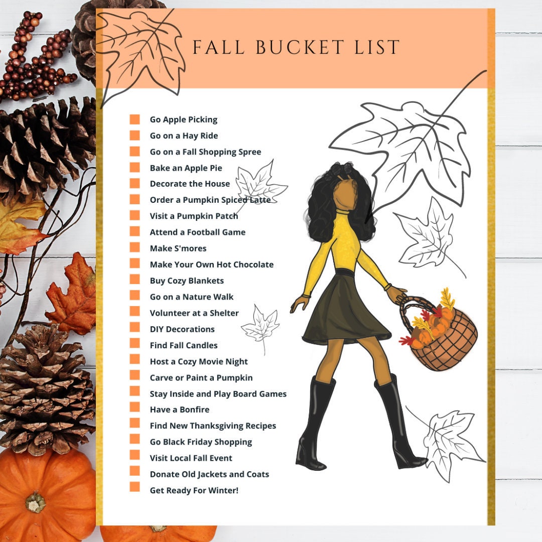 Fall Bucket List Printable- Cute Fall Checklist, Fun Fall Activies ...
