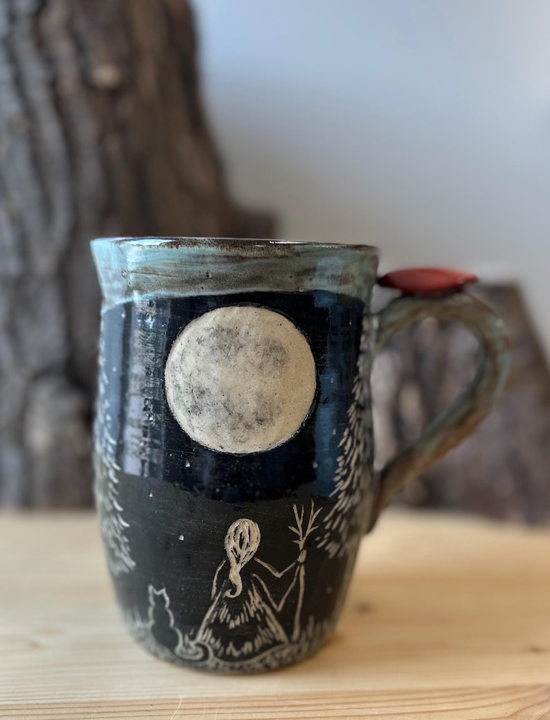 Witch Full Moon and Black Cat Mug (made to Order) - Etsy