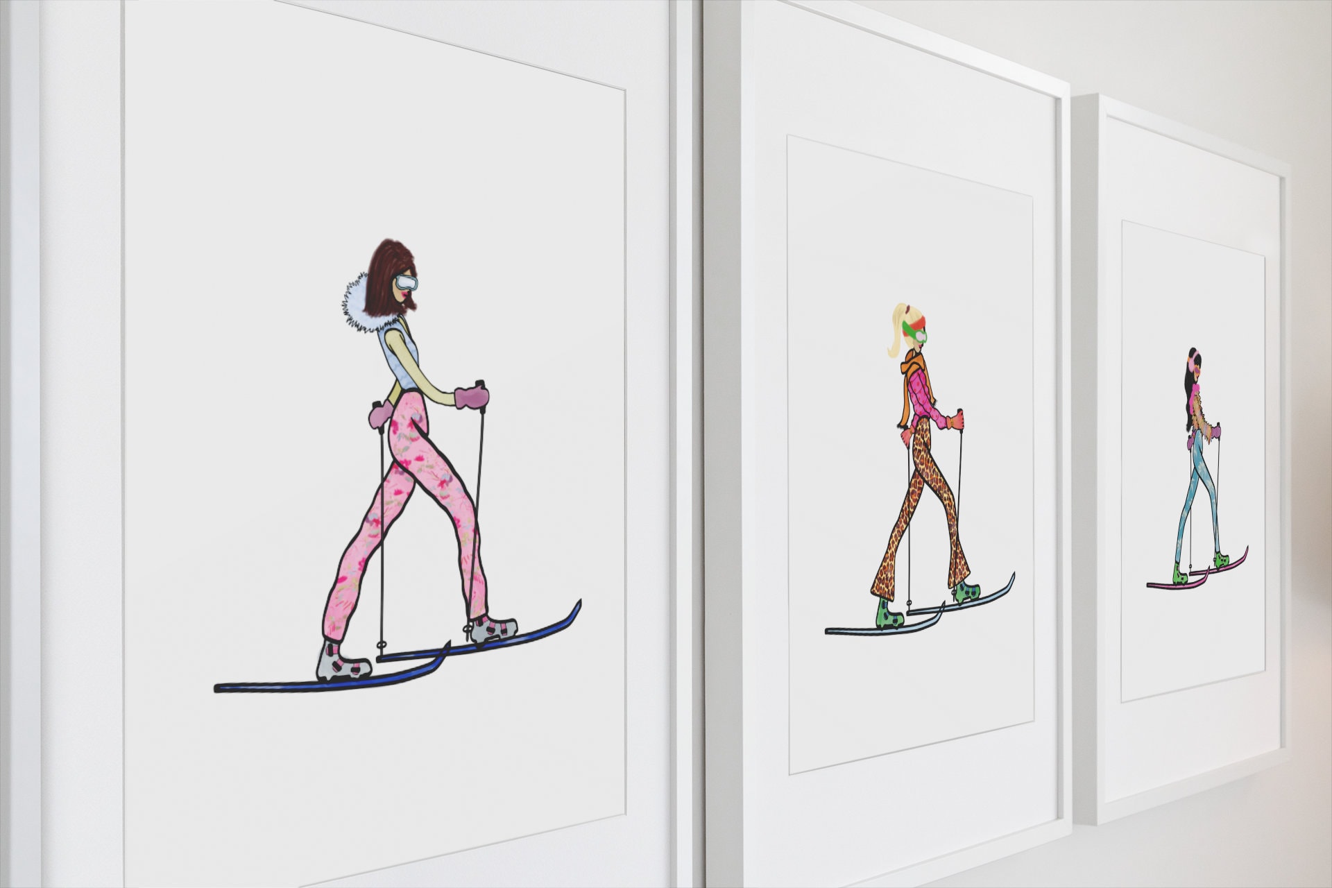 Set of 3 Fashion Ski Prints, Apres Skiing, Feminine Wall Art, Ski Cabin ...