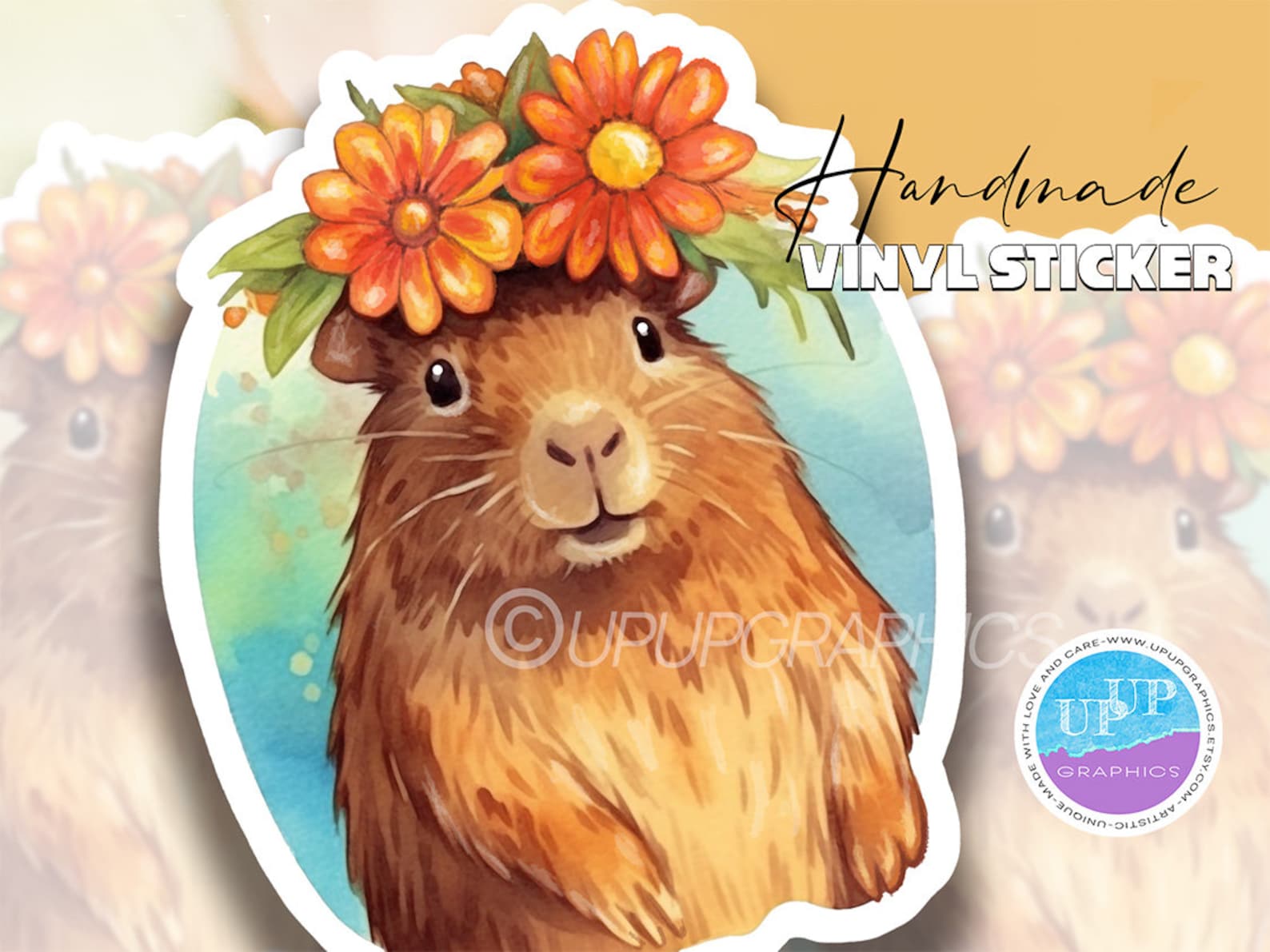 Capybara Sticker, Waterproof Vinyl, Cute Capybara Sticker for Animal ...
