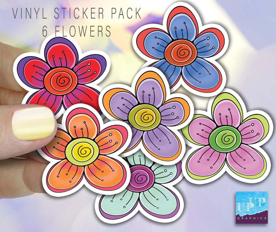 Flower Stickers Pack, Vinyl Floral Laptop Stickers, Hand Drawn Flowers ...