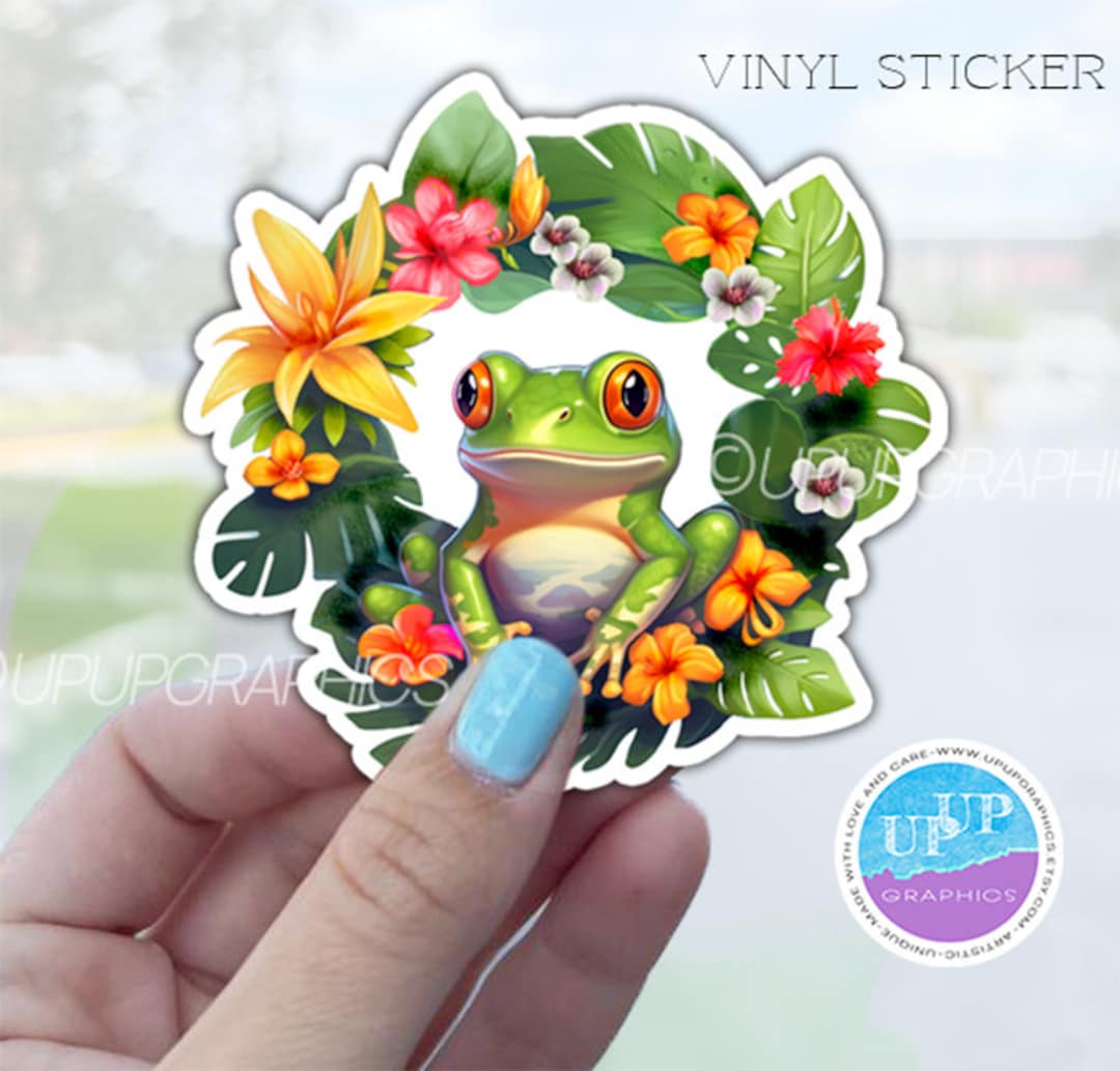 Cute Frog Sticker, Tree Frog With Floral Wreath Sticker for Animal ...