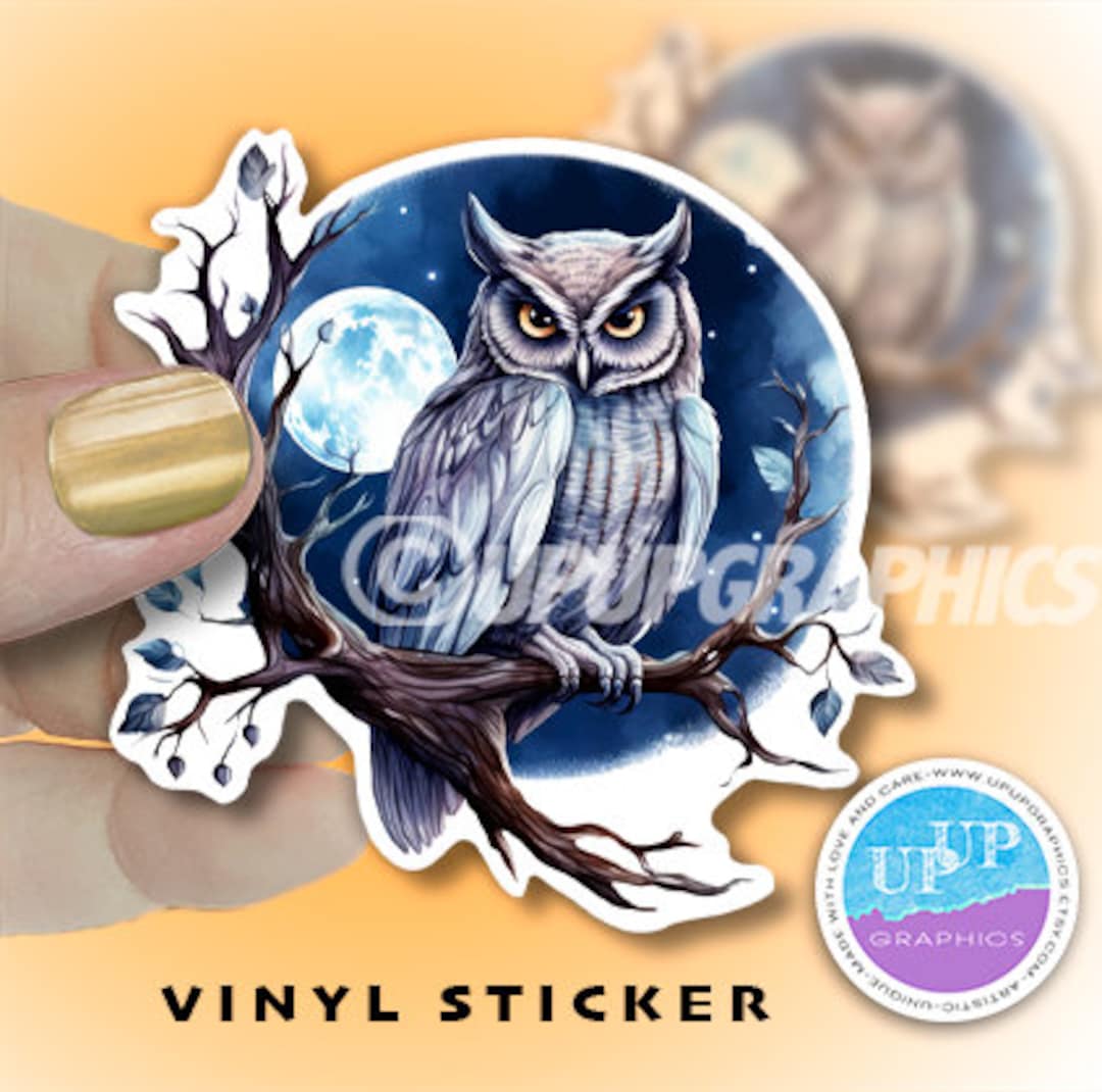 Owl Sticker Night Owl Sticker in Forest With Full Moon for Bird Lovers ...