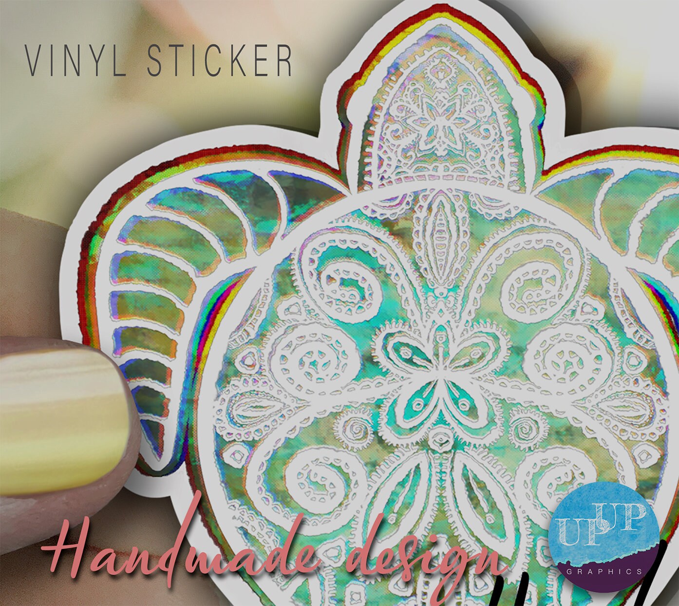 Sea Turtle Sticker - Sea Turtle Mandala - Hand Drawn Turtle Sticker ...