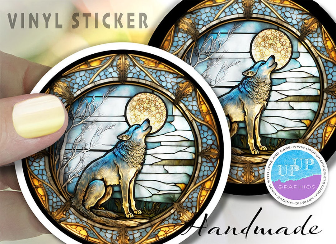 Wolf Sticker, Wolf Howling at the Moon ,hand-drawn Vinyl Stickers ...