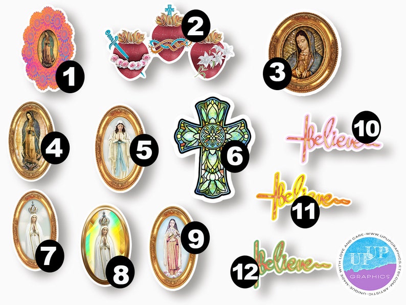 Catholic Sticker Pack, Any 5 Stickers Bundle, Our Lady of Guadalupe ...