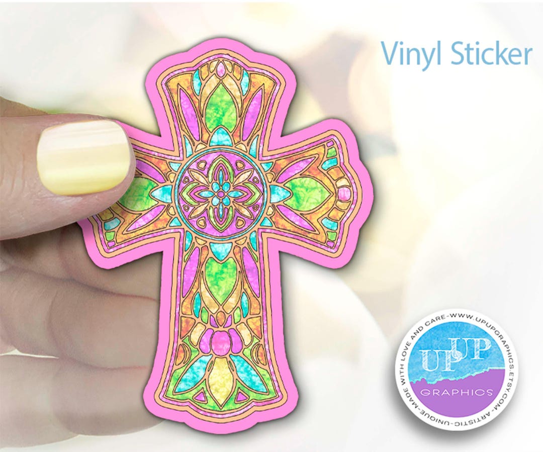 Pink Cross Sticker, Catholic Cross Decal, Christian Faith Stickers ...