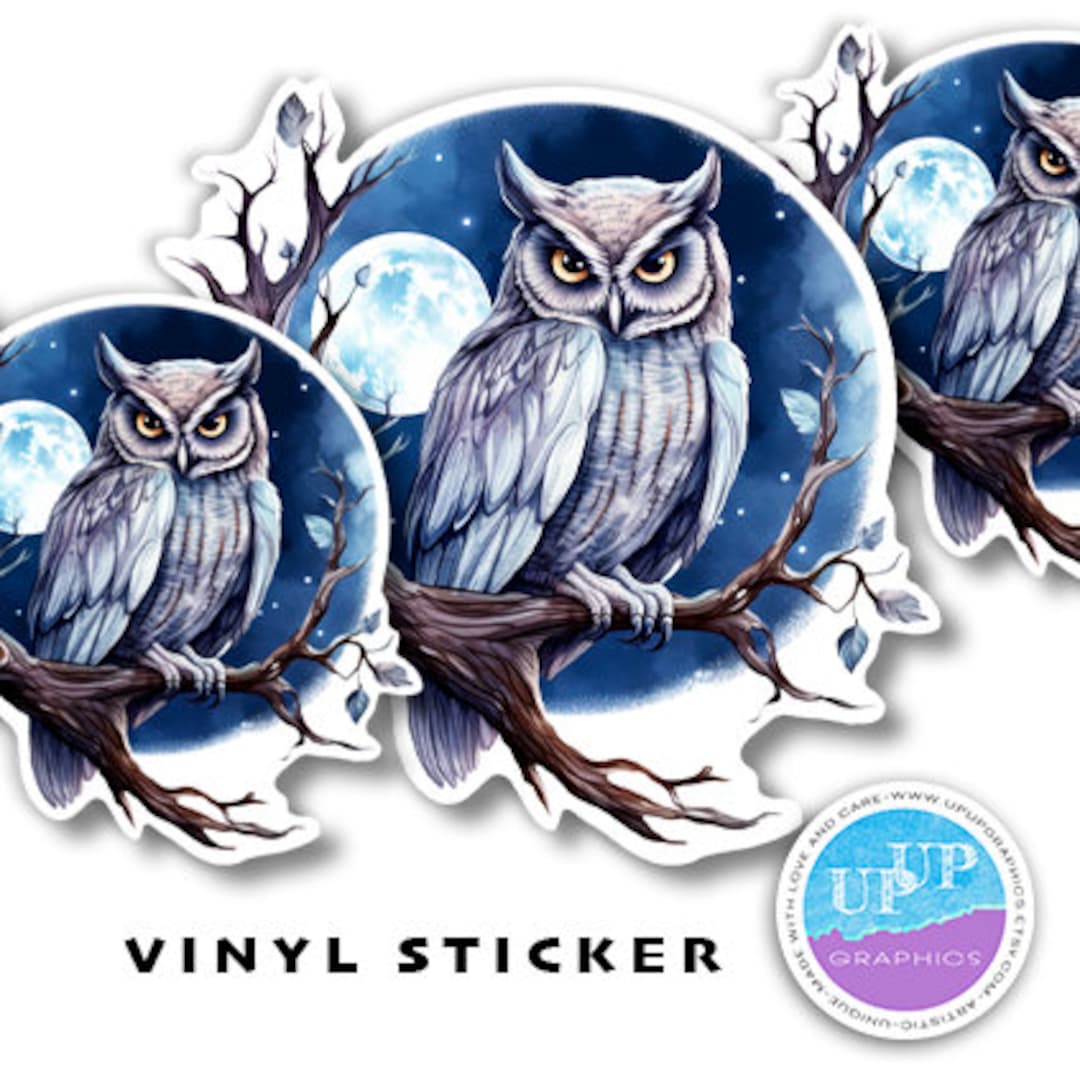 Owl Sticker Night Owl Sticker in Forest With Full Moon for - Etsy