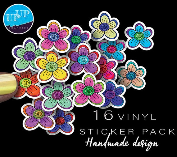 MINI Flower Sticker Pack 16 Vinyl Floral Laptop Stickers Hand | Etsy