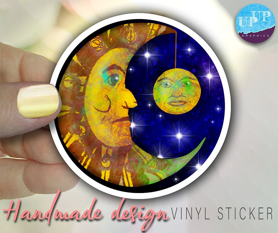 Sun and Moon Sticker Round Mystic Lunar Sticker Waterproof - Etsy