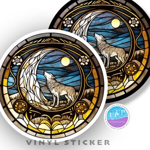 Wolf Sticker, Howling Wolf and Moon Sticker, Round Vinyl Stickers ...