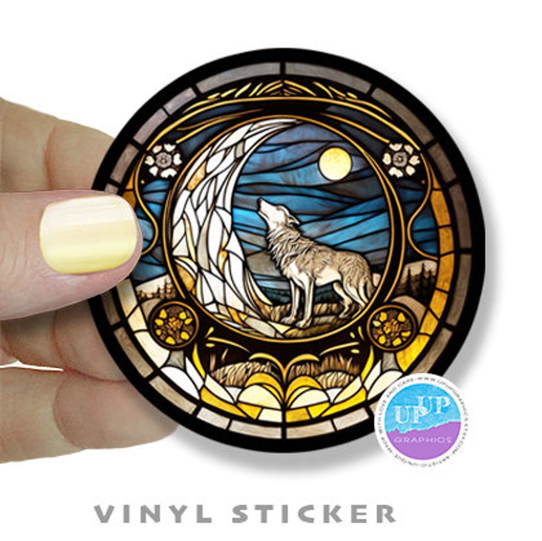 Wolf Sticker, Howling Wolf and Moon Sticker, Round Vinyl Stickers ...