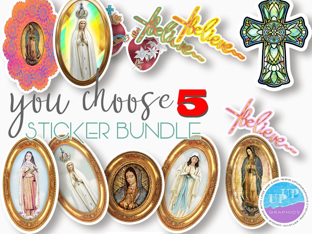 Catholic Sticker Pack, Any 5 Stickers Bundle, Our Lady of Guadalupe ...
