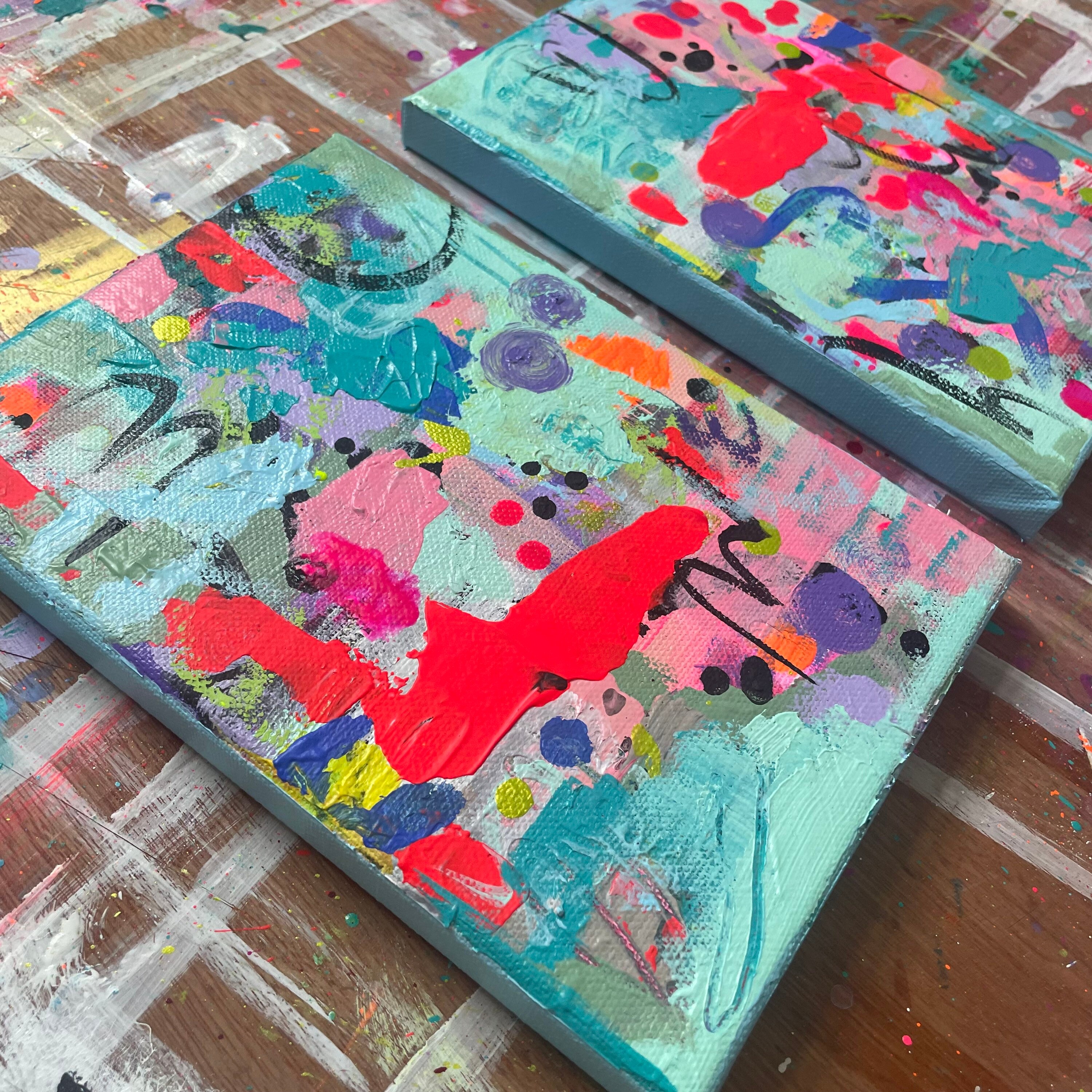 Small Original Abstract Art Painting Deep Edge Cotton Canvas A5 6 X 8.5 ...