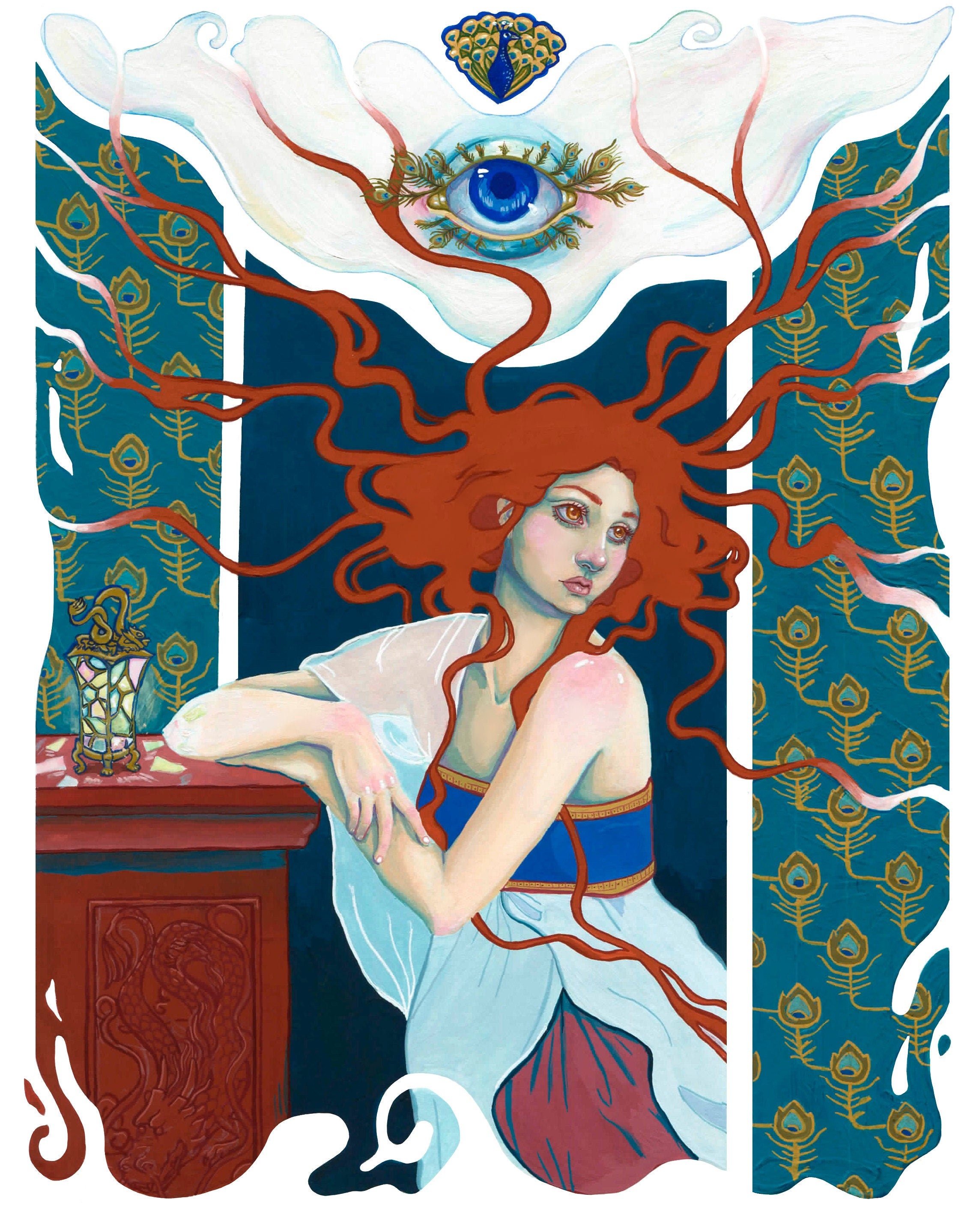 Lady Peacock Art Print Art Nouveau and Symbolism Inspired by Elena ...