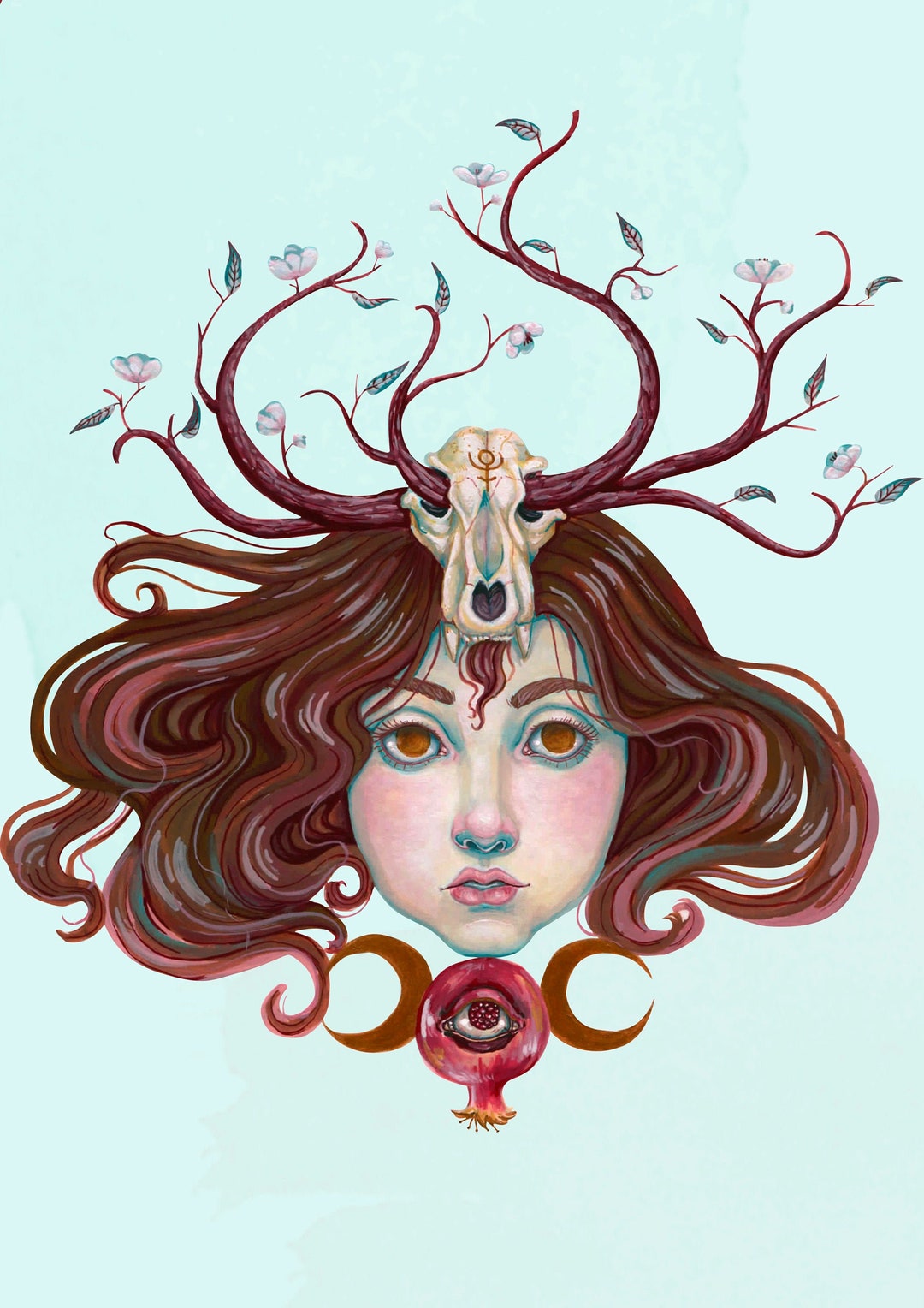 Persephone Art Nouveau Mask Art Print Proserpina Goddess of Nature and ...