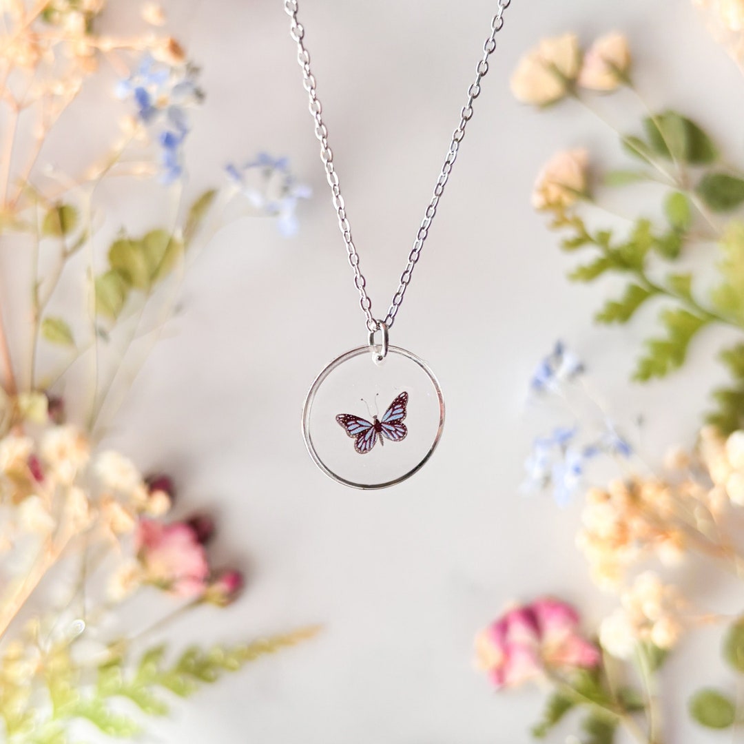 Simple Blue Butterfly Necklace for Women, Butterfly Jewellery Gift for ...