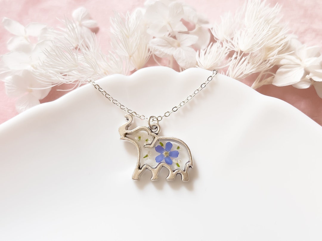 Silver Forget Me Not Elephant Necklace, Elephant Jewellery, Elephant ...