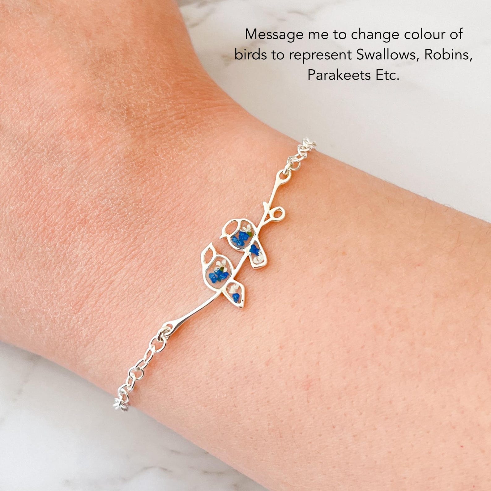 Sterling Silver Bird Bracelet for Women, Two Blue Tit Bracelet Gifts ...