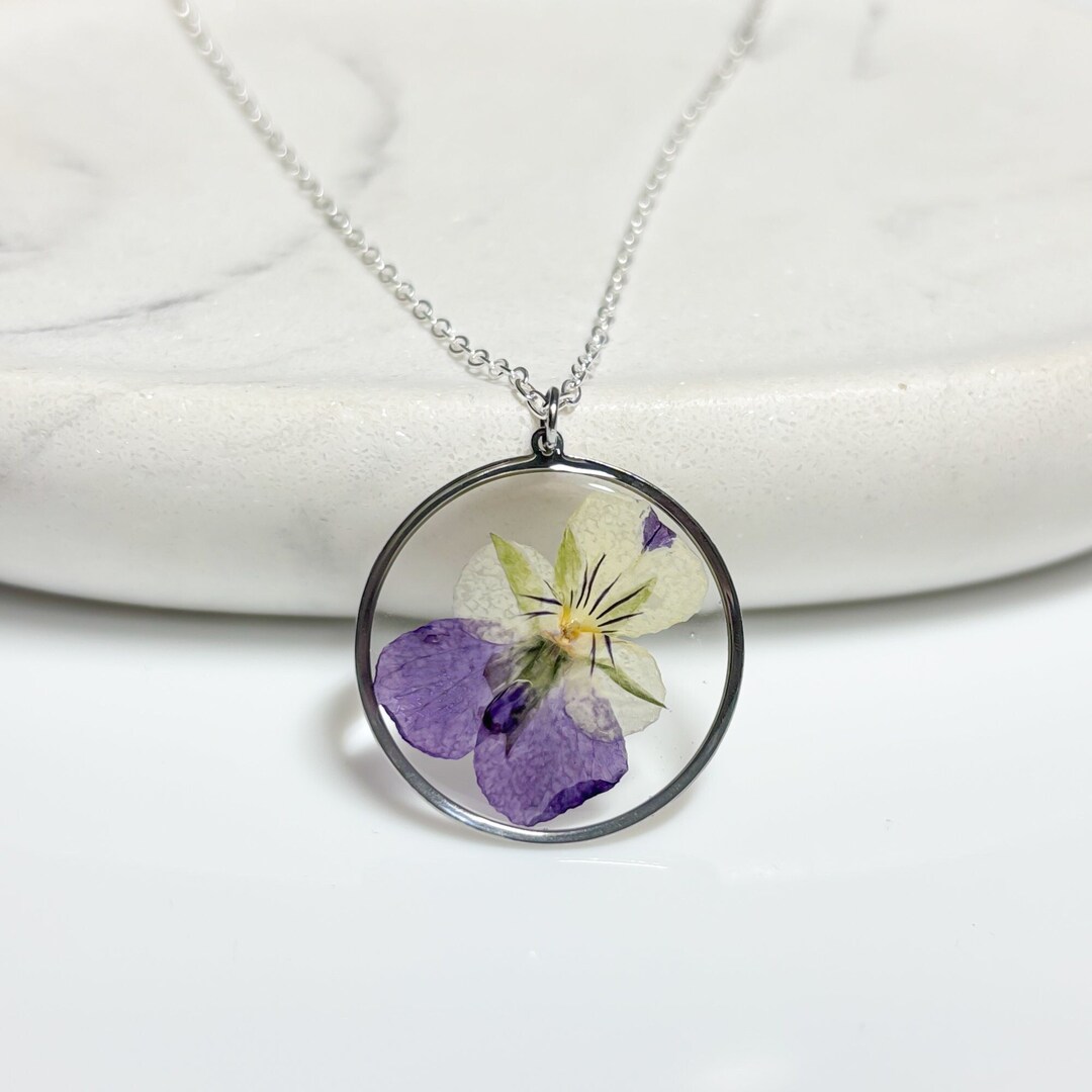 Handmade Purple Pansy Necklace, Stainless Steel Resin Jewelry - Etsy