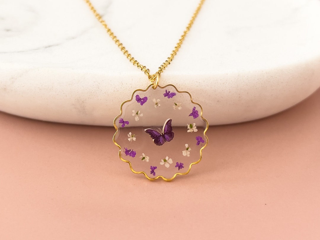 Purple Butterfly Necklace Gold and Purple Butterfly Pendant - Etsy