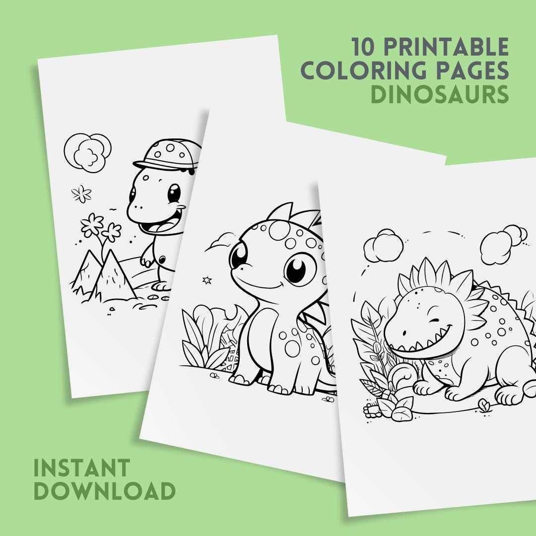 Dinosaur Coloring Pages for Kids & Toddlers 10 Fun Printable Pages - Etsy