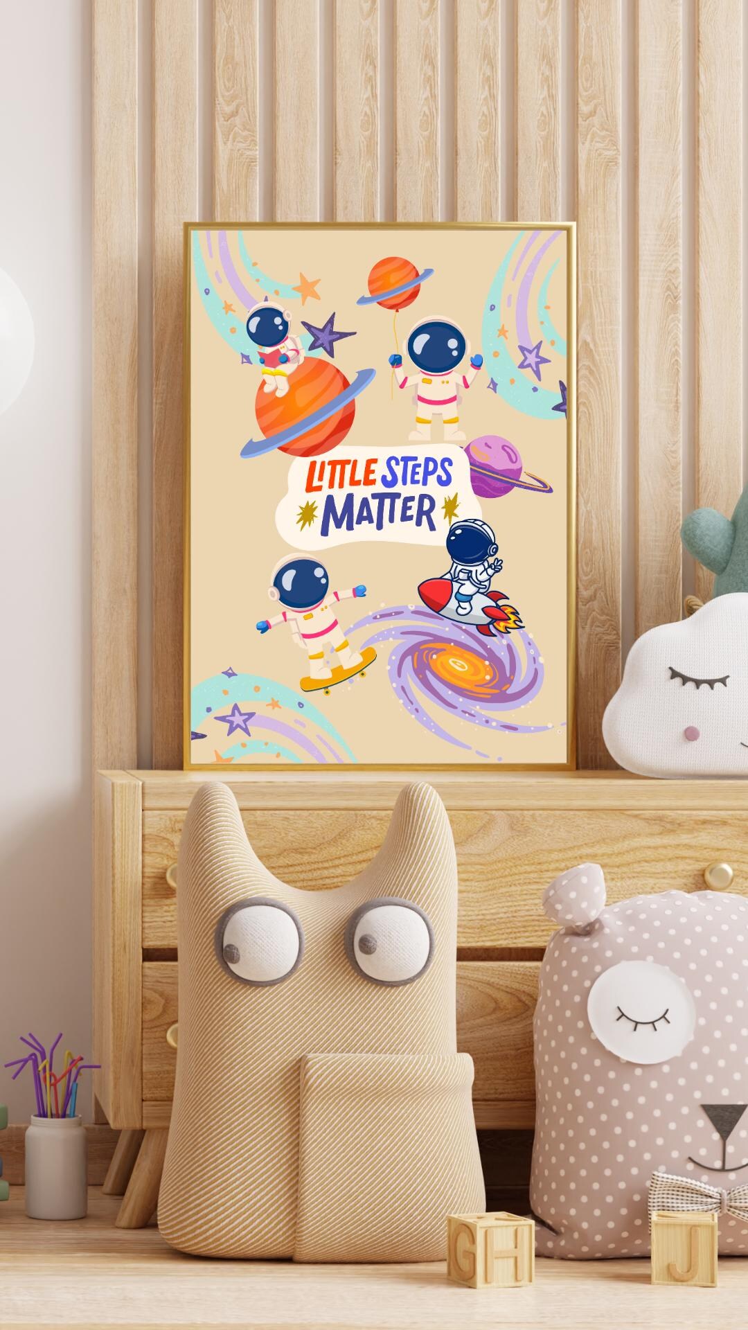 Printable Space Poster for Kids Room – Astronaut & Rocket Wall Art ...