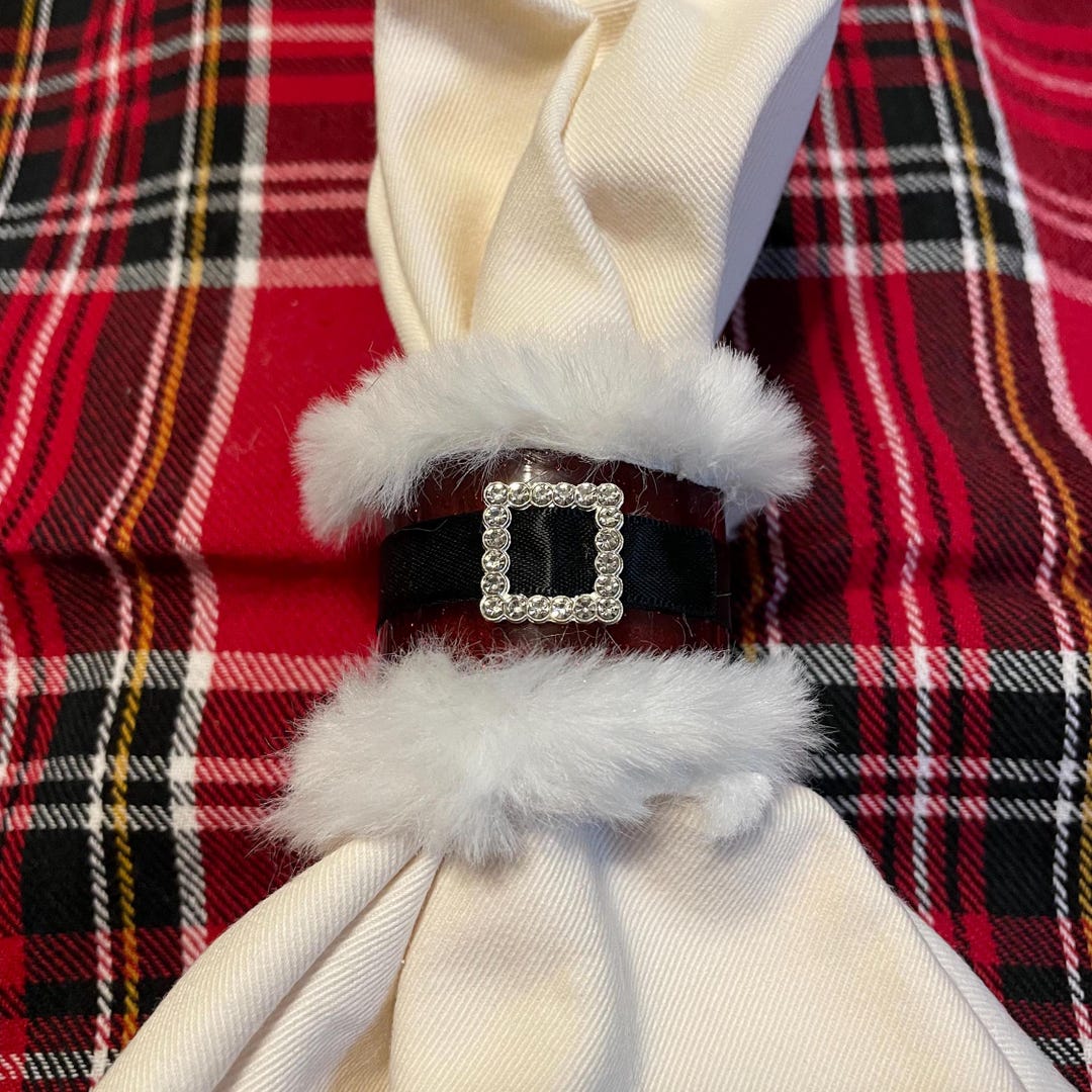 Resin Santa Napkin Rings, Santa’s Belt With Jeweled Buckle and Faux Fur ...