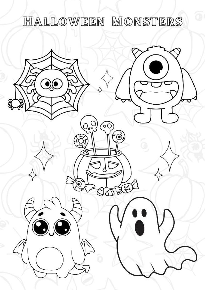 Halloween Monsters Coloring Page for Kids – Cute Printable Activity PDF ...
