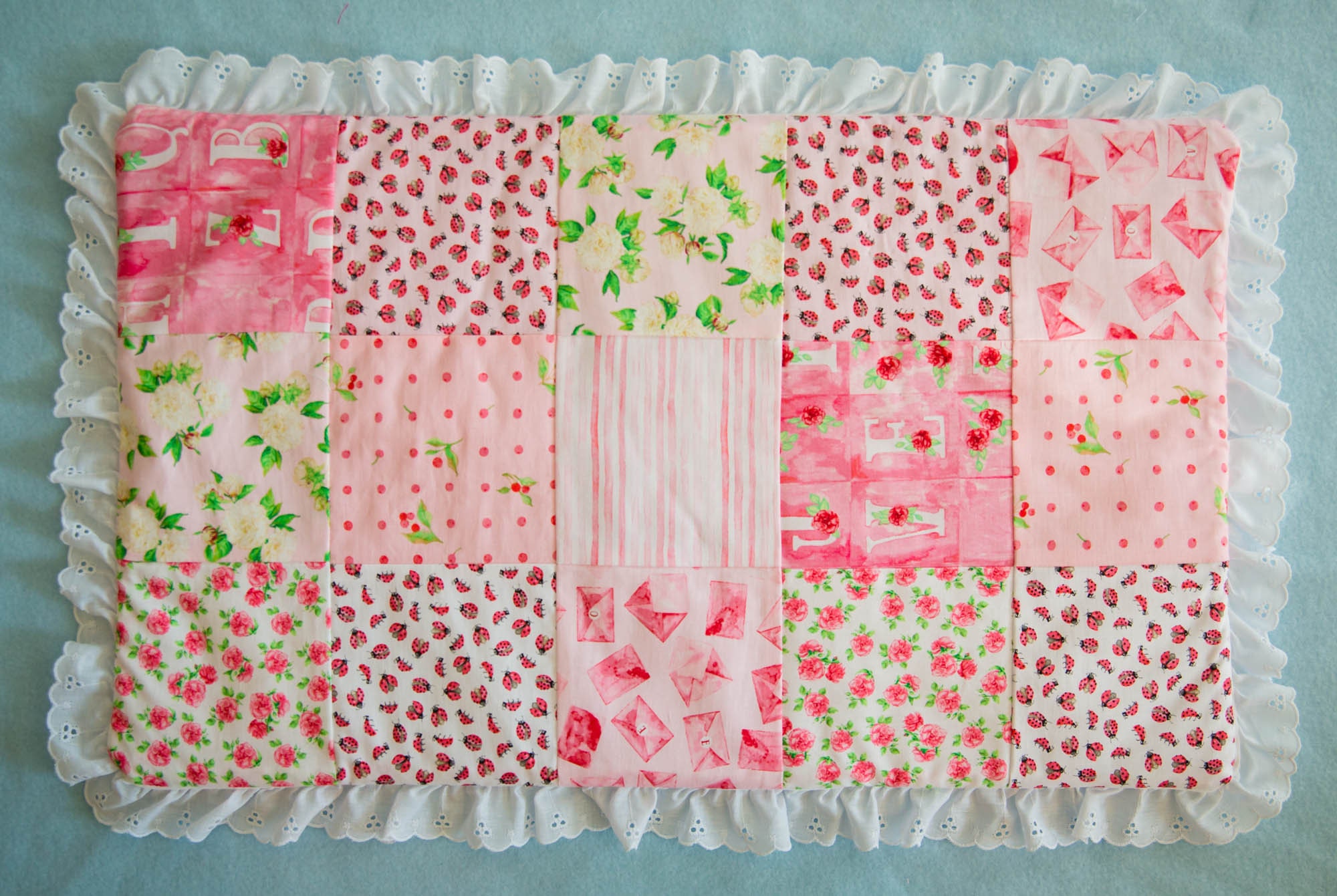 Pink Patchwork Doll Quilt With Eyelet Trim Etsy