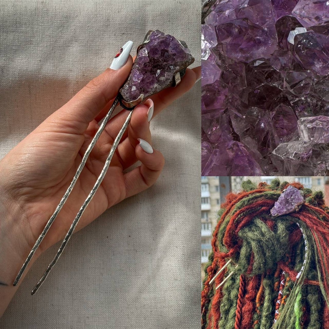 Amethyst Crystal Hair Pin, Jewerly for Dreads, Dreads Pin, Amethyst ...