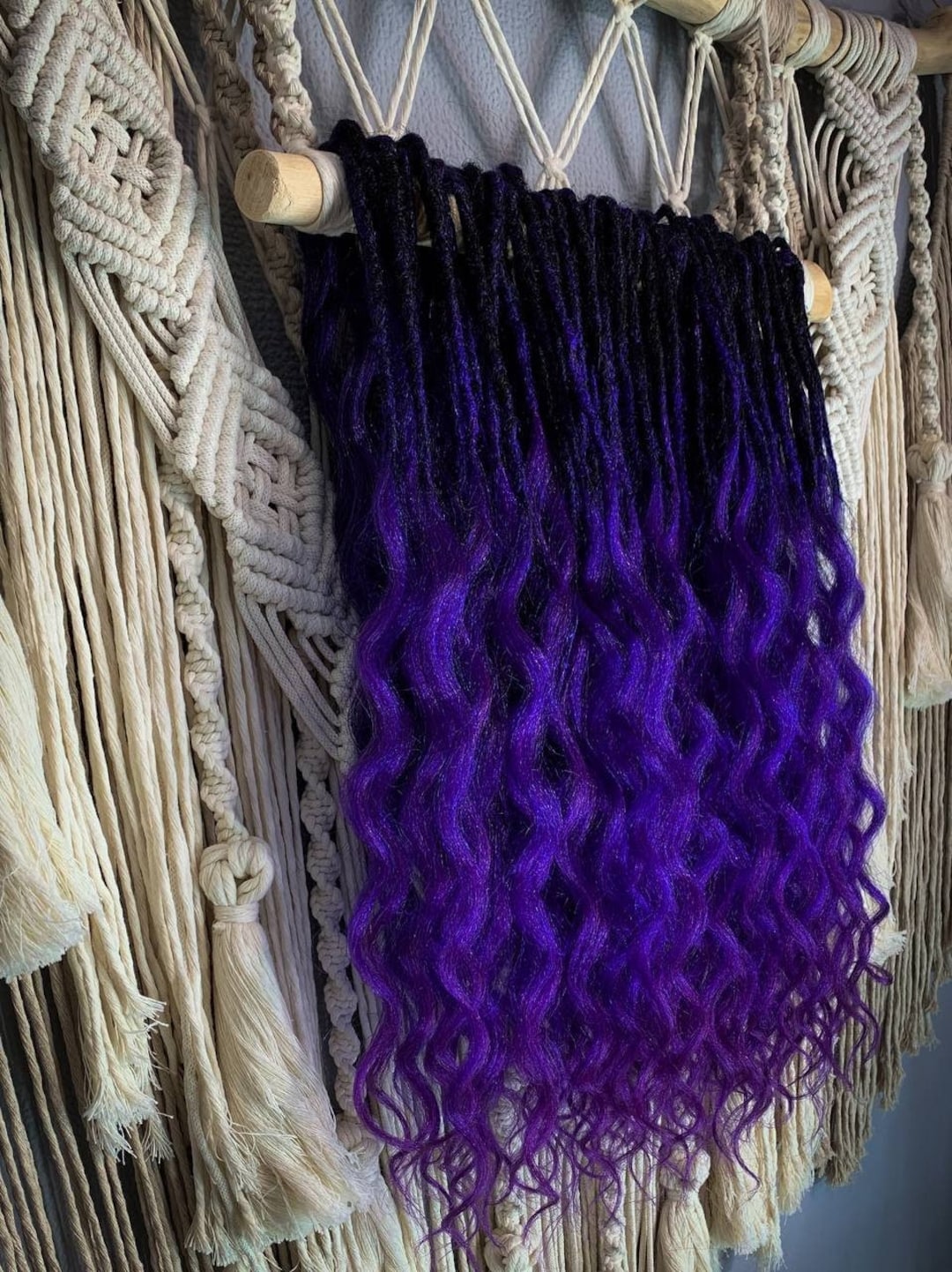 Black Purple Blue Ombre Curly Dreads With Long Loose Ends, Violet ...