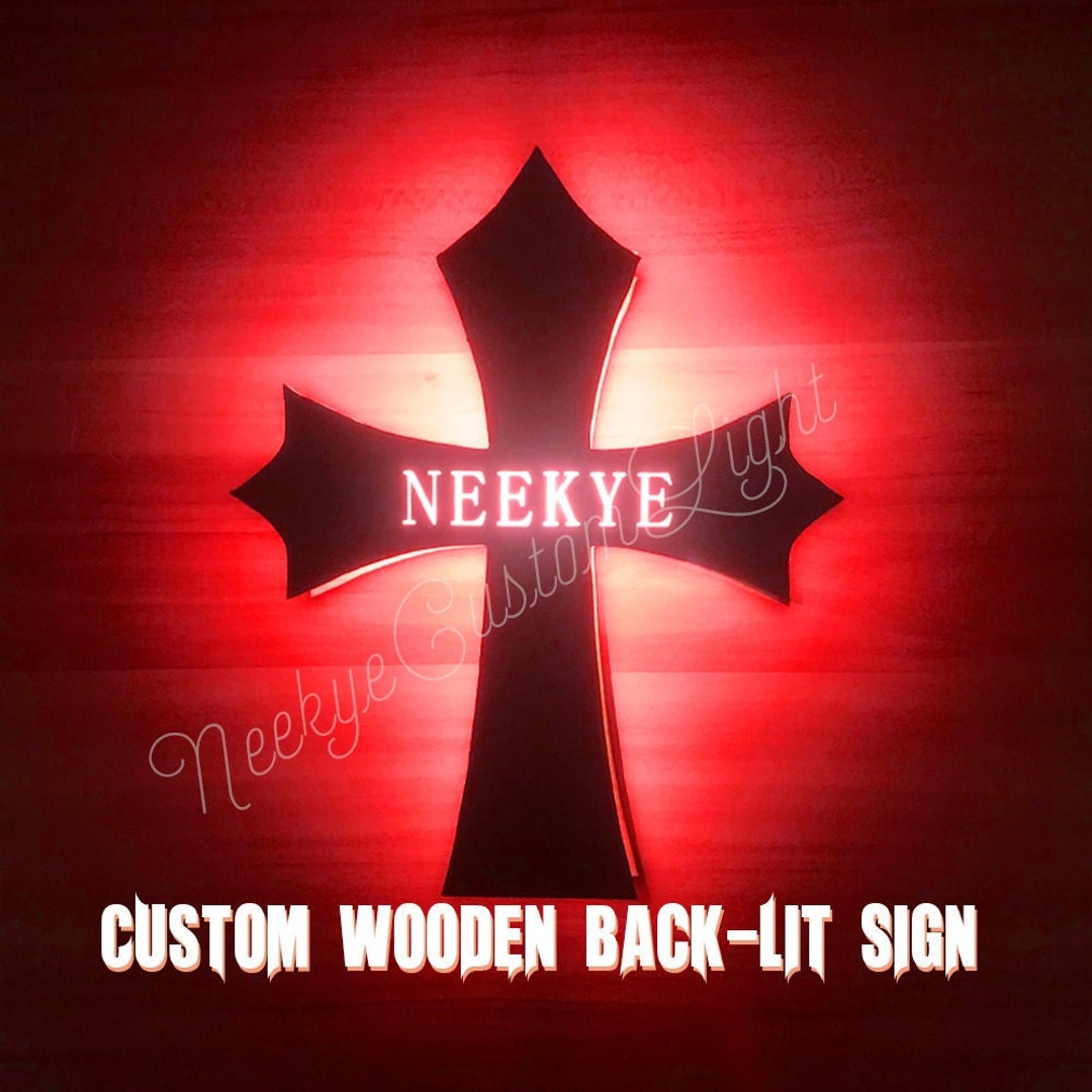 Custom Cross With Name LED Backlit Sign丨wooden Laser Decor Night Light ...
