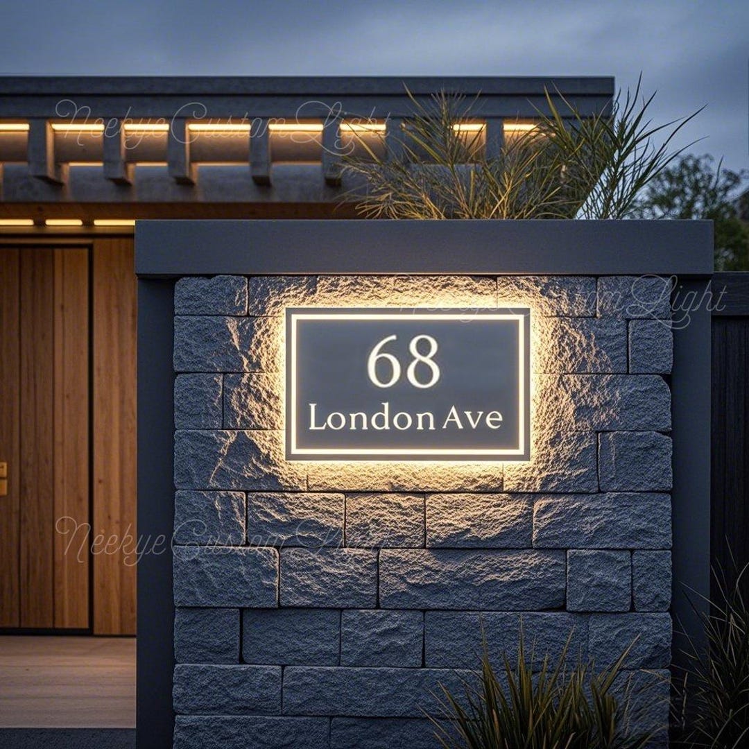 Custom Glowing Address Sign - LED Backlit House Numbers & Street Name ...