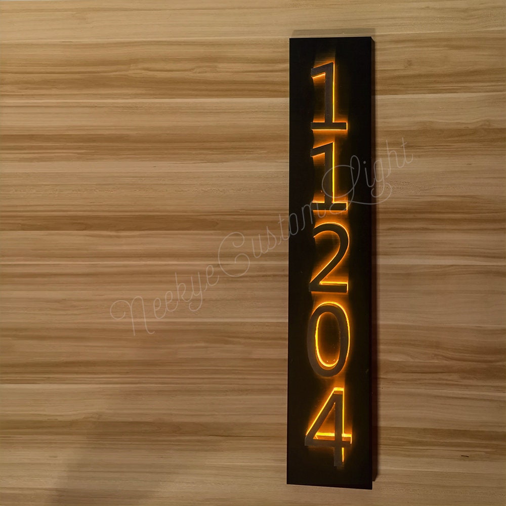 Custom LED House Numbers Sign - 3D, Vertical,5" LED Numbers, Illuminate ...