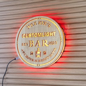 Custom Wooden Bar LED Sign丨name Decor Night Light With 9 Colors Remote ...