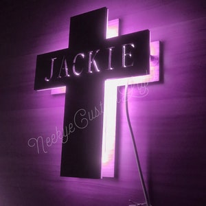 Personalized Wood Cross LED Light Sign丨custom Name Decor Night Light丨 ...