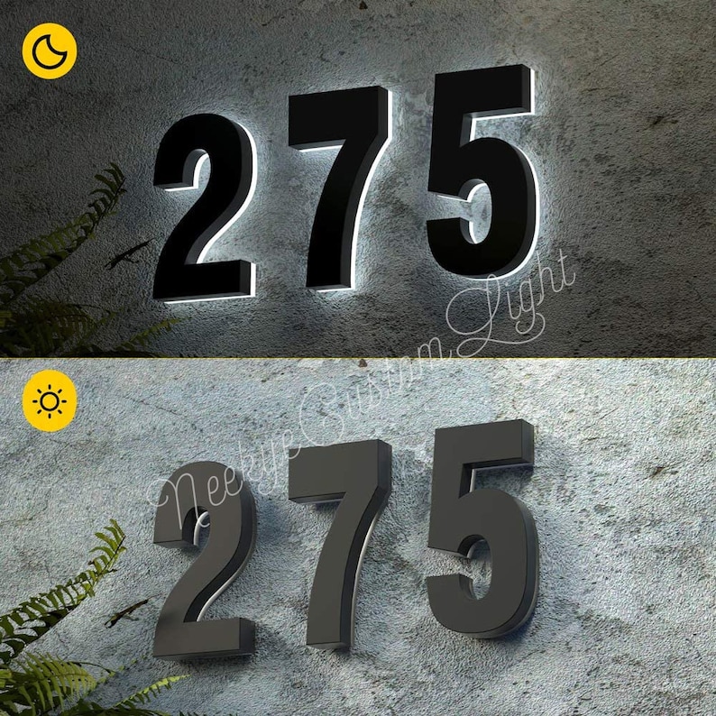 Custom Metal Illuminated Led House Number Light Outdoor - Etsy