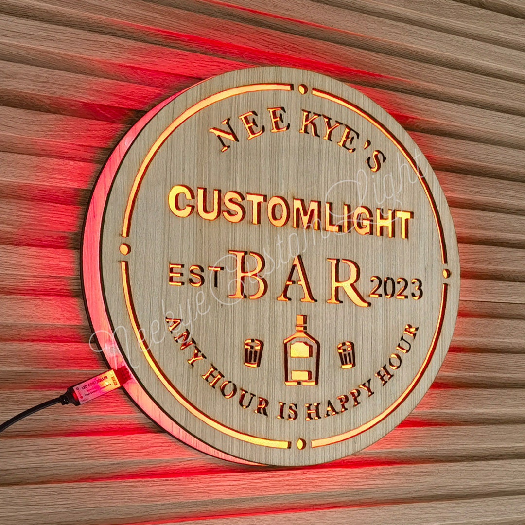 Custom Wooden Bar LED Sign丨name Decor Night Light With 9 Colors Remote ...