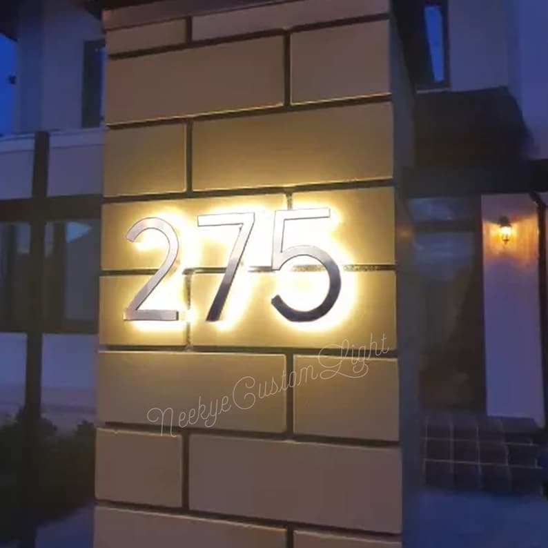 Custom Metal Illuminated Led House Number Light Outdoor - Etsy
