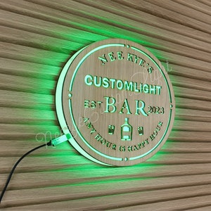 Custom Wooden Bar LED Sign丨name Decor Night Light With 9 Colors Remote ...
