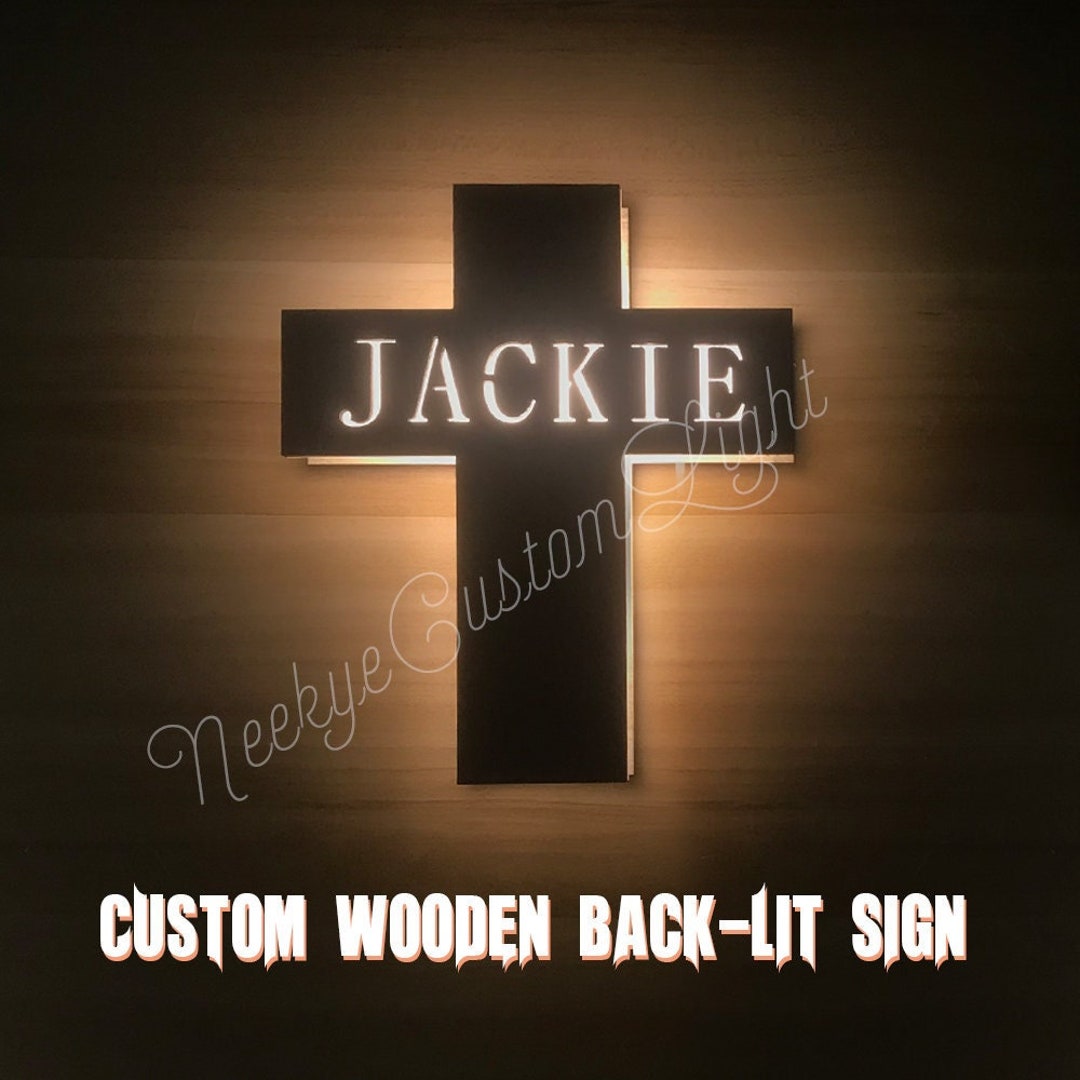 Personalized Wood Cross LED Light Sign丨custom Name Decor Night Light丨 ...