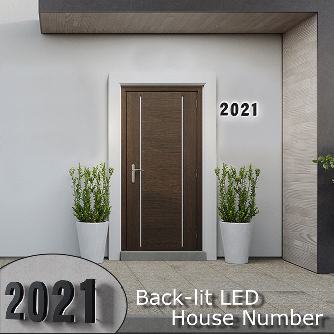 Lighted House Number,backlit Floating LED Lighted Outdoor Large Address ...